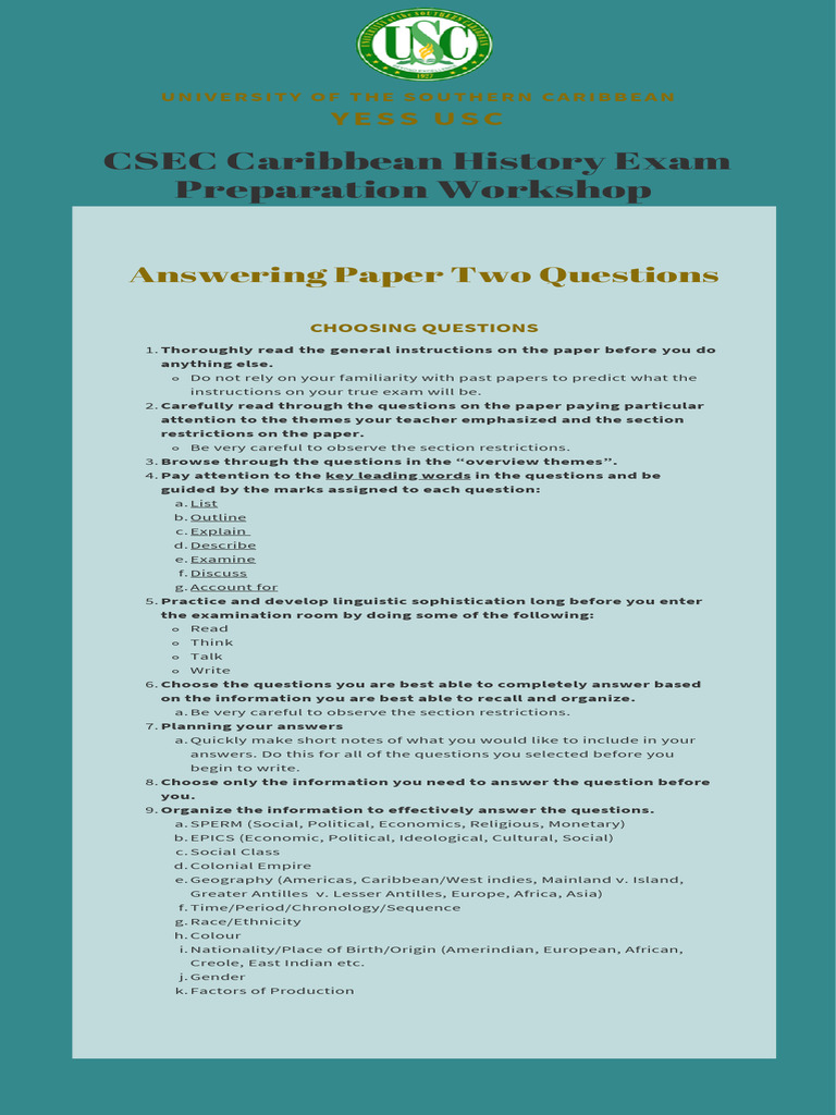 YESS USC History Paper 2 Question Tips | PDF | Caribbean | Slavery