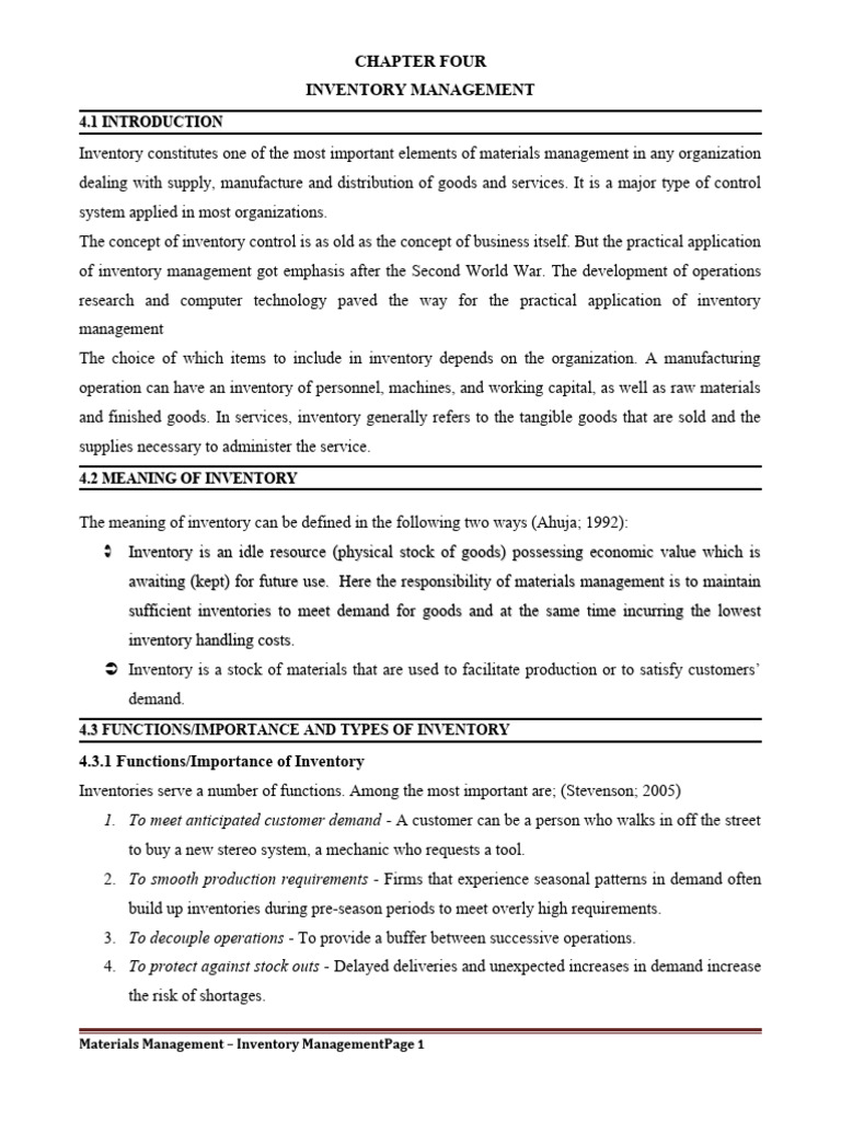 4CHAPTER FOUR - Inventory Management - New12 | PDF | Lean Manufacturing | Inventory