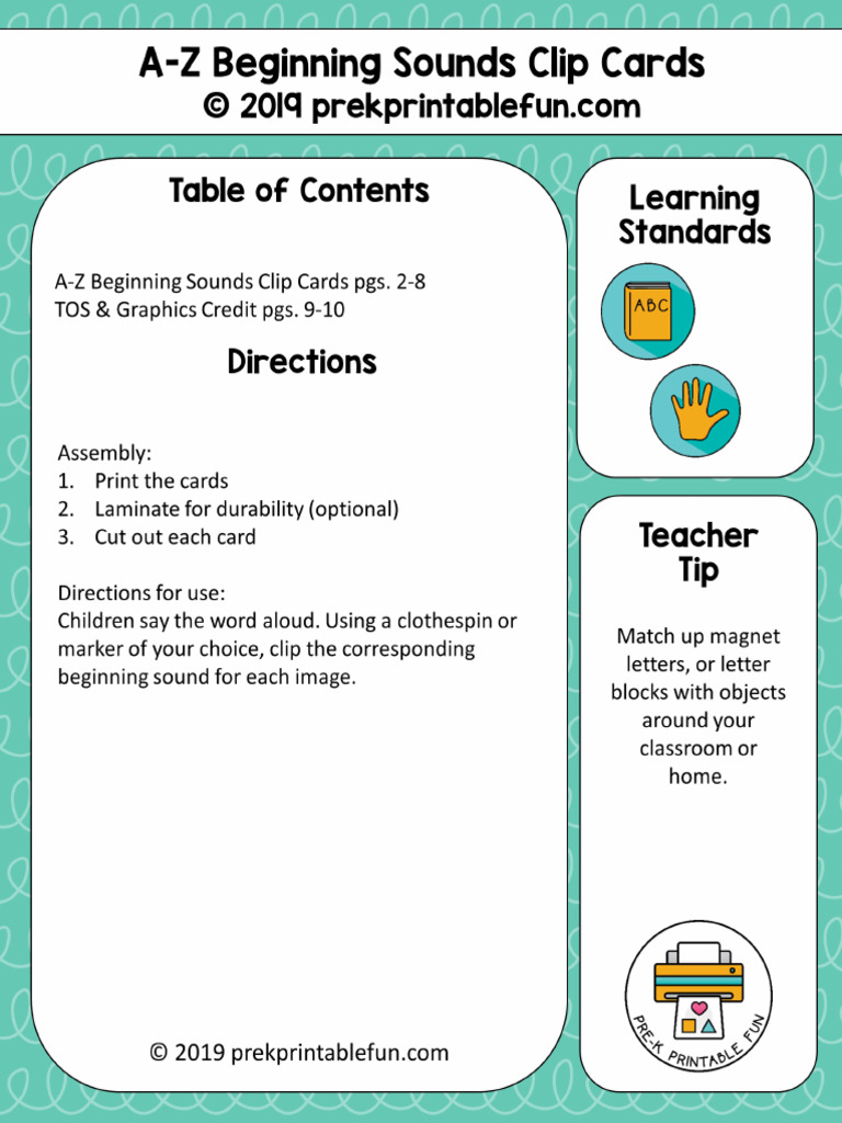 A-Z Beginning Sounds Clip Cards | PDF