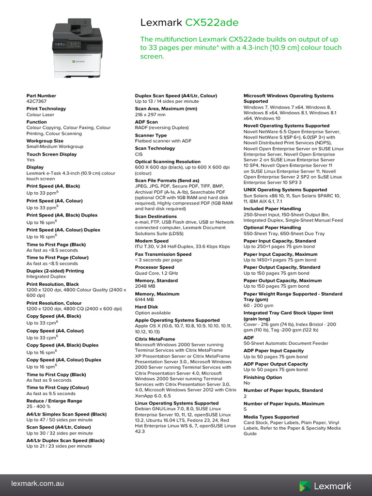 Lexmark CX522 | Download Free PDF | Image Scanner | System Software