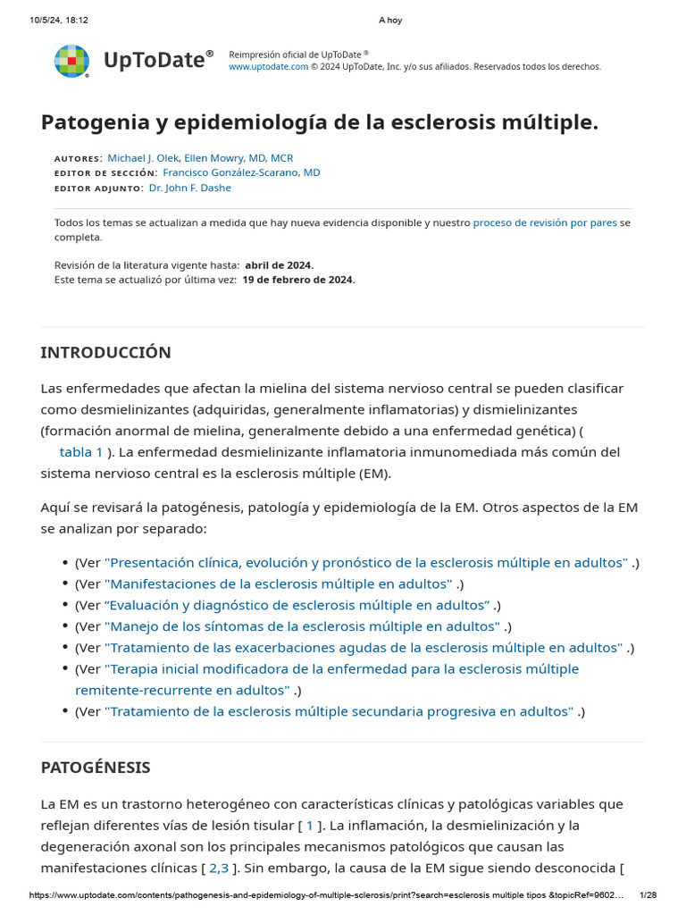 Esclerosis Multiples - Tipos | PDF | Esclerosis múltiple | Sistema inmune