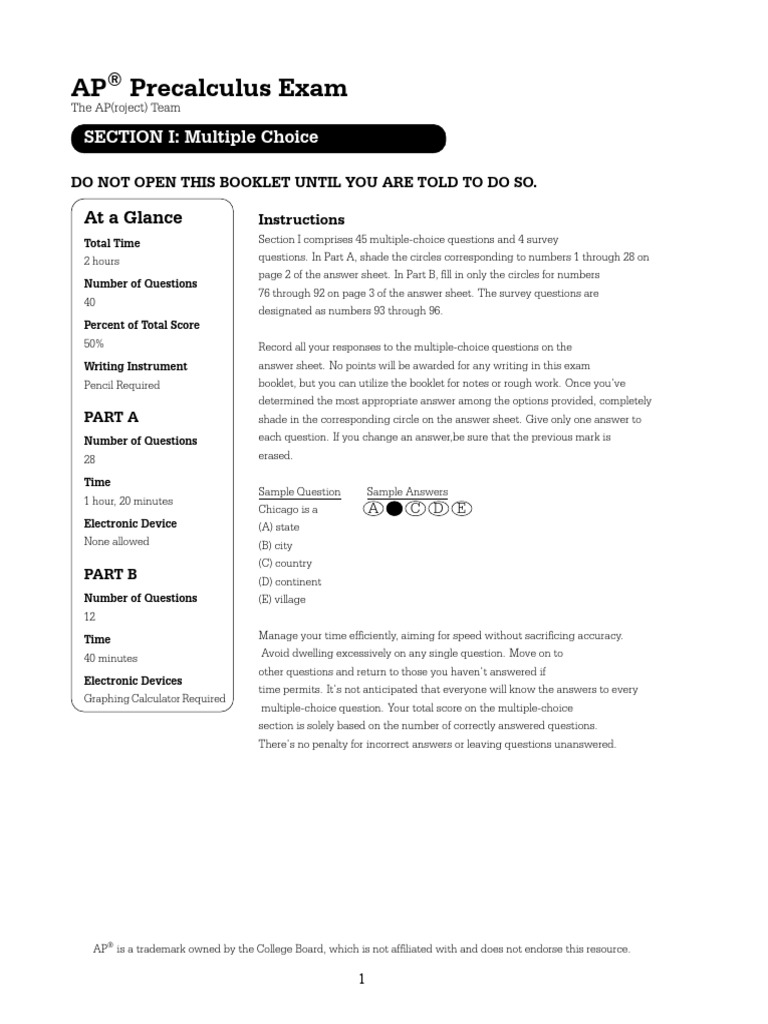 AProject Precalculus Mock Exam 1 | PDF | Logarithm | Ph