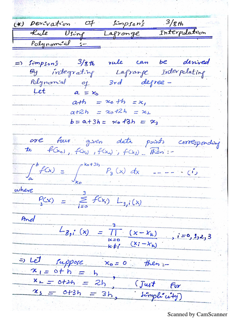 Derivation Of Simpson 3-8 Rule | PDF Derivation Of Simpson 3-8 Rule | PDF