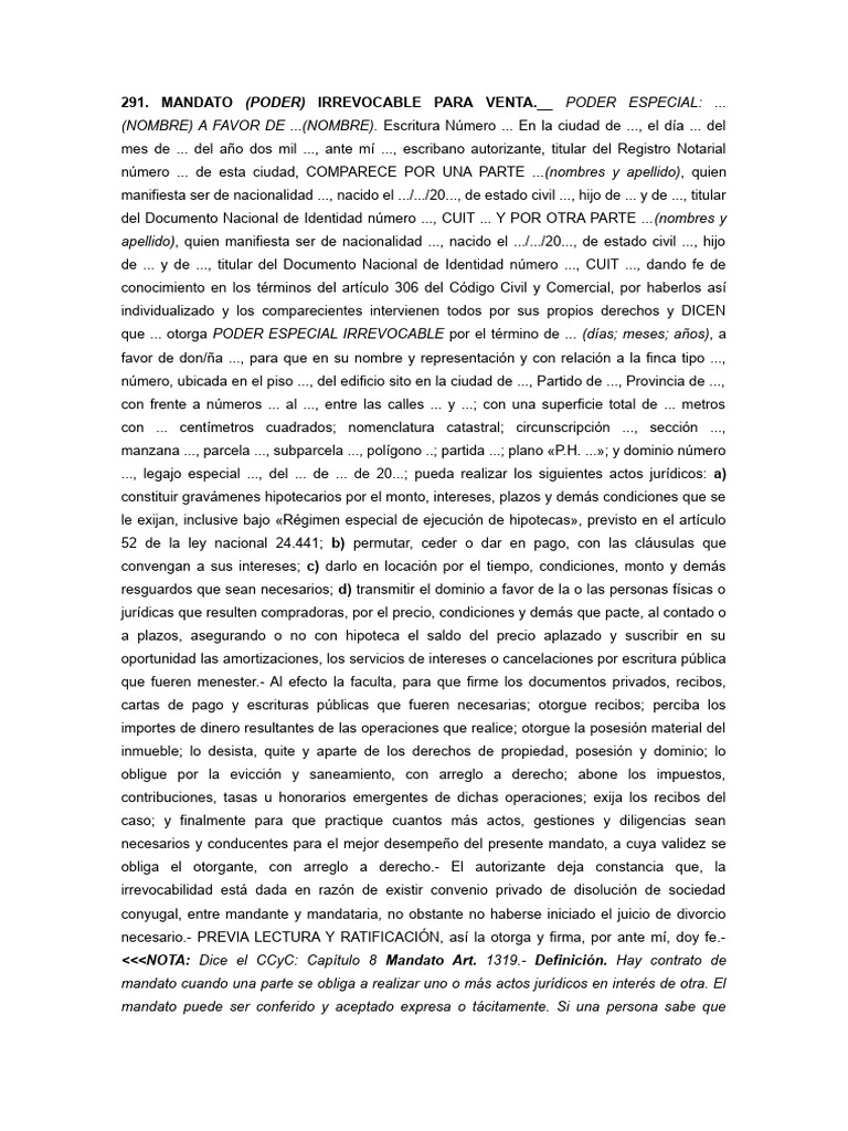Poder Irrevocable para Venta Inmueble | PDF