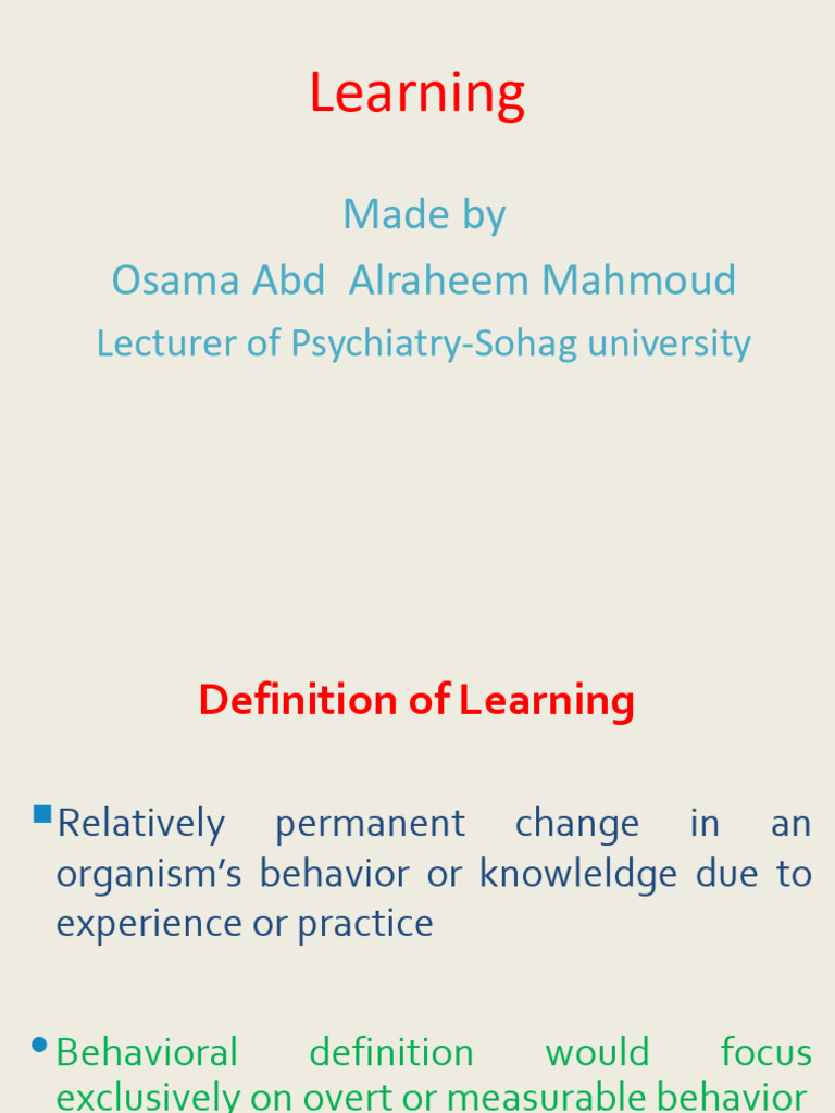 Lec 5 Psychology of Learning | PDF | Classical Conditioning | Learning
