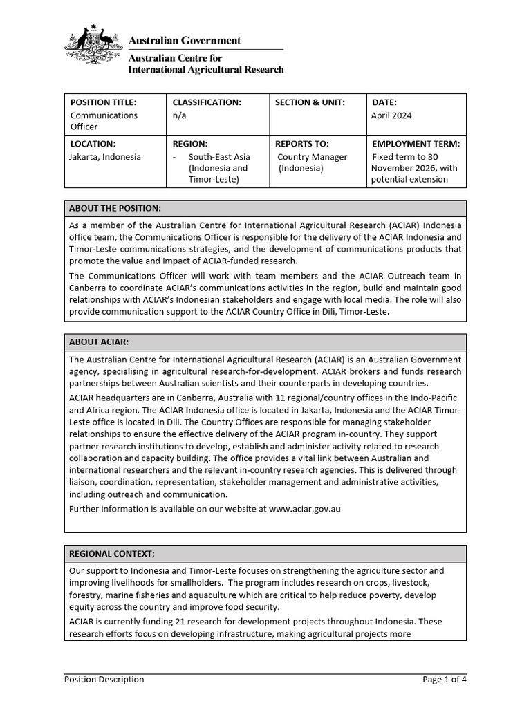 ICCON Job Description Indonesia TL 2024 Download Free PDF East Timor