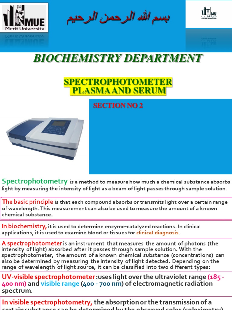 Spectrophotometery, Plasma Serum SEC.2-1 | Download Free PDF | Spectrophotometry | Ultraviolet ...