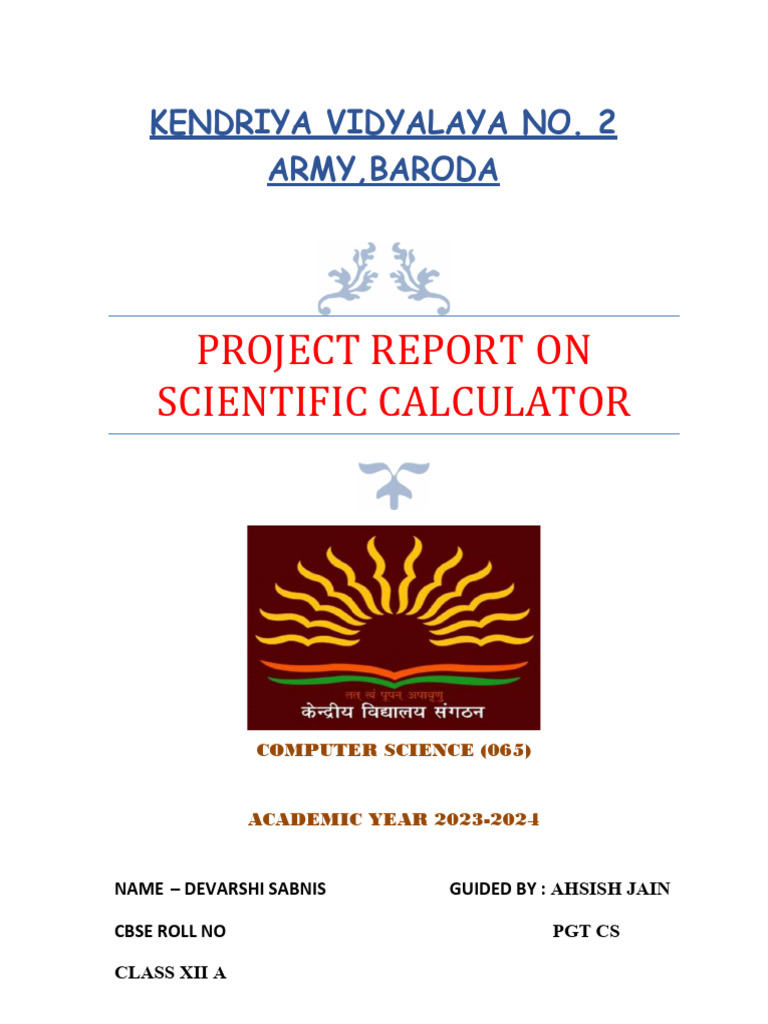 Project Report On Scientific Calculator: Kendriya Vidyalaya No. 2 Army ...