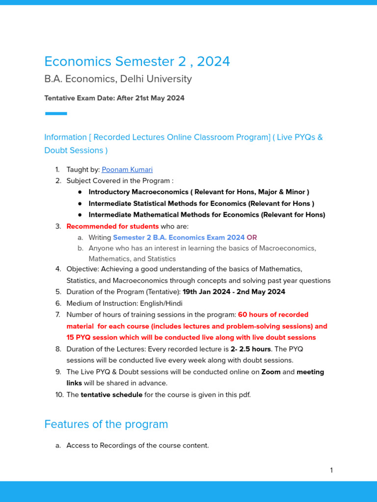 Econ Sem 2 Program Info Pdf Macroeconomics Gross Domestic Product