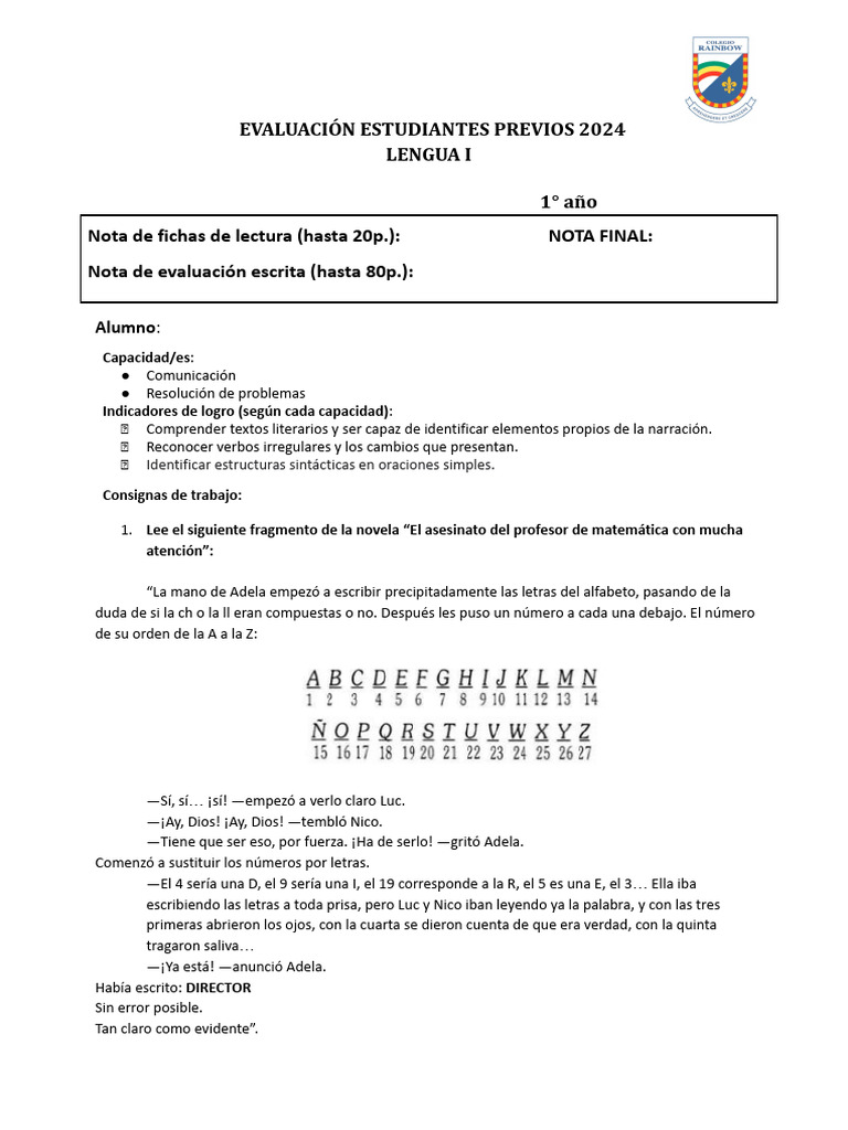 1° Examen Alumnos Previso 2024 | PDF