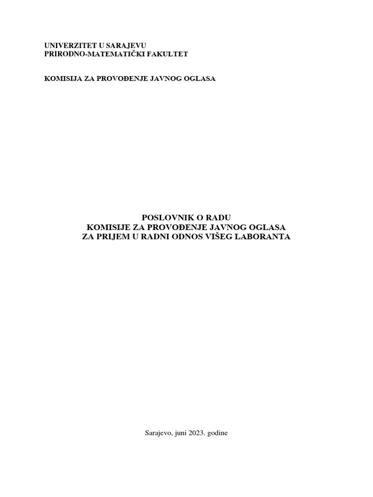 Poslovnik o Radu Komisije Za Provodjenje Javnog Oglasa Visi Laborant Na ...