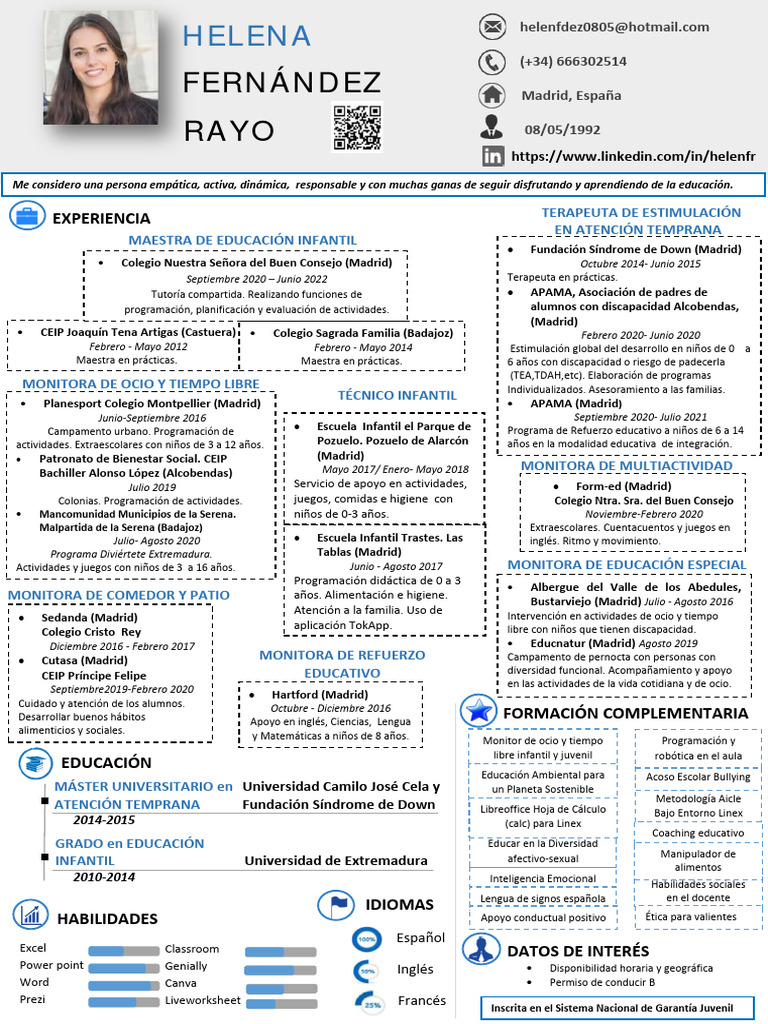 CV Helena Fern Ndez Rayo 1661002841 | PDF | Madrid | Educación primaria