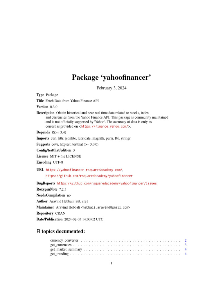 Yahoo Finance R | PDF | Exchange Rate | Computing