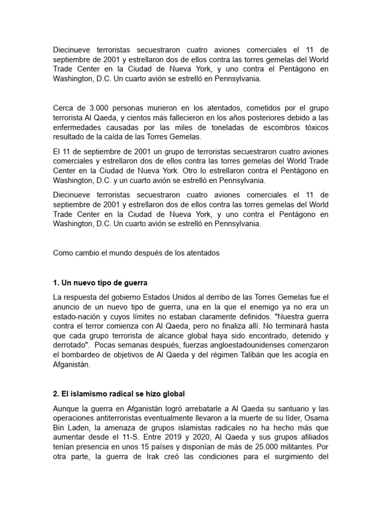 Impacto del 11-S en el mundo moderno | PDF | Ataques del 11 de ...
