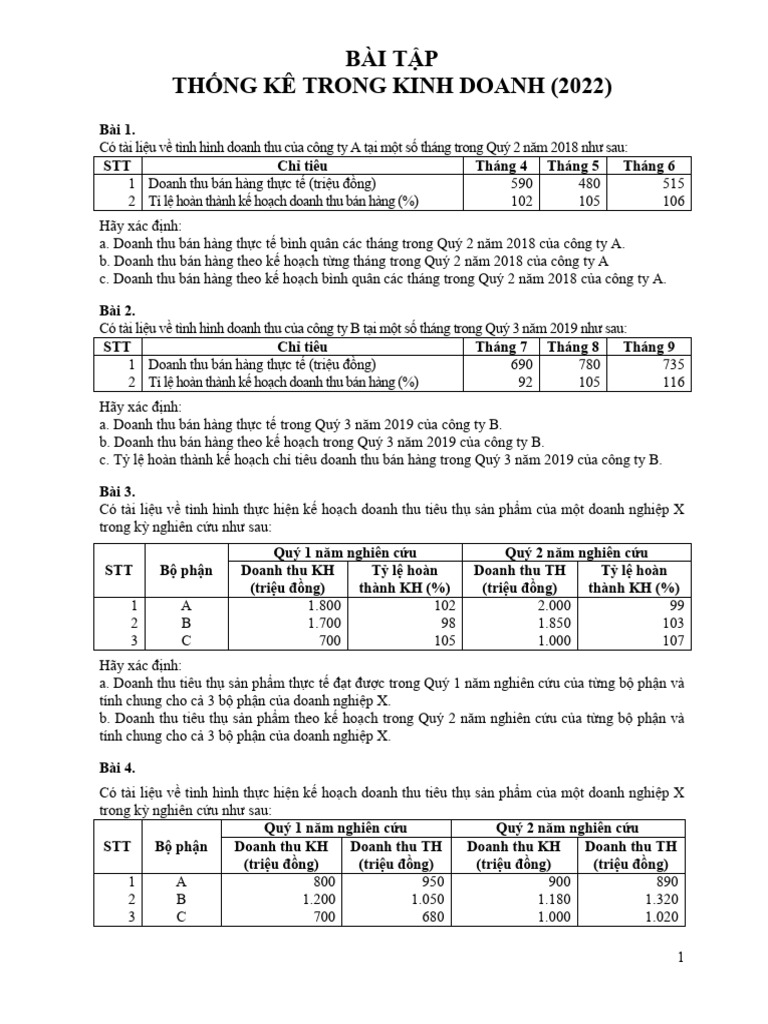 Bài tập Thống kê trong kinh doanh | PDF