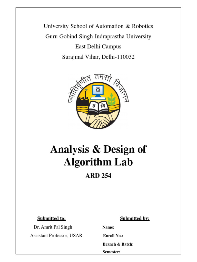 Algorithm Lab Report - USAR, GGSIPU | PDF