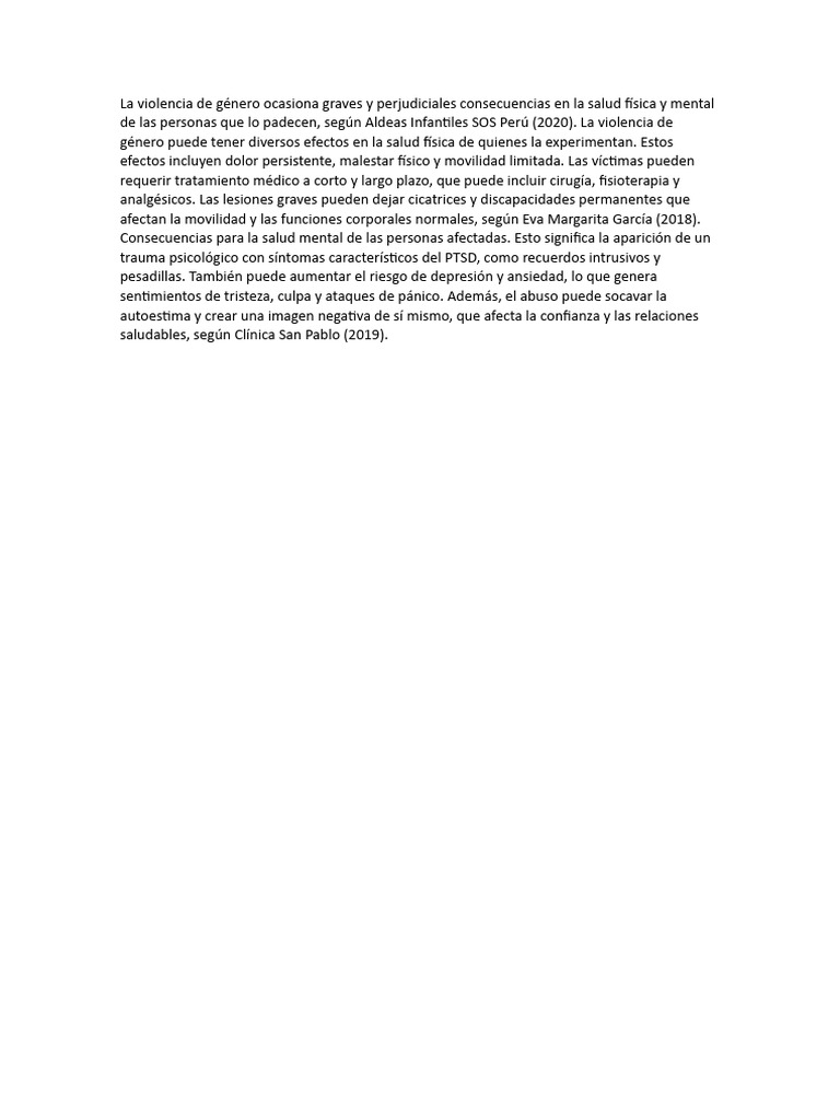 La Violencia de Género Ocasiona Graves y Perjudiciales Consecuencias en ...