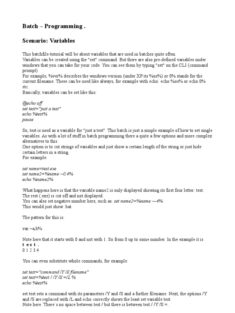 Batch Programming Variables Pdf Computer Data System Software