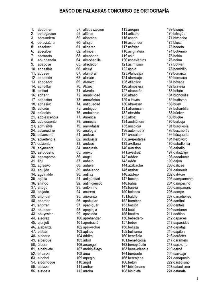 6° B-Ortografía-Banco de Palabras | PDF