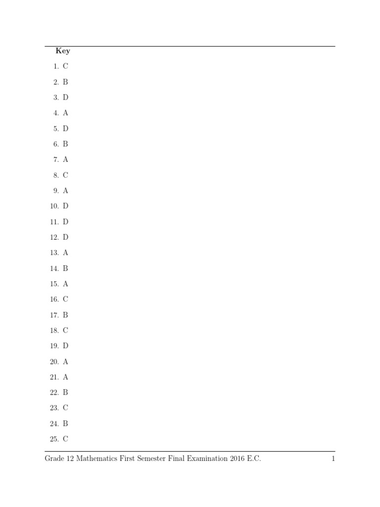 Maths Answer Key G12 | PDF