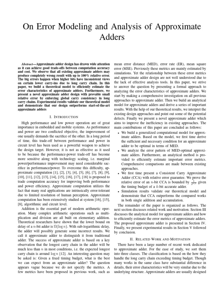 370 ICCAD2014 HLS Adders ErrorAnalys & Control PDF | PDF | Mean Squared Error | Mathematics