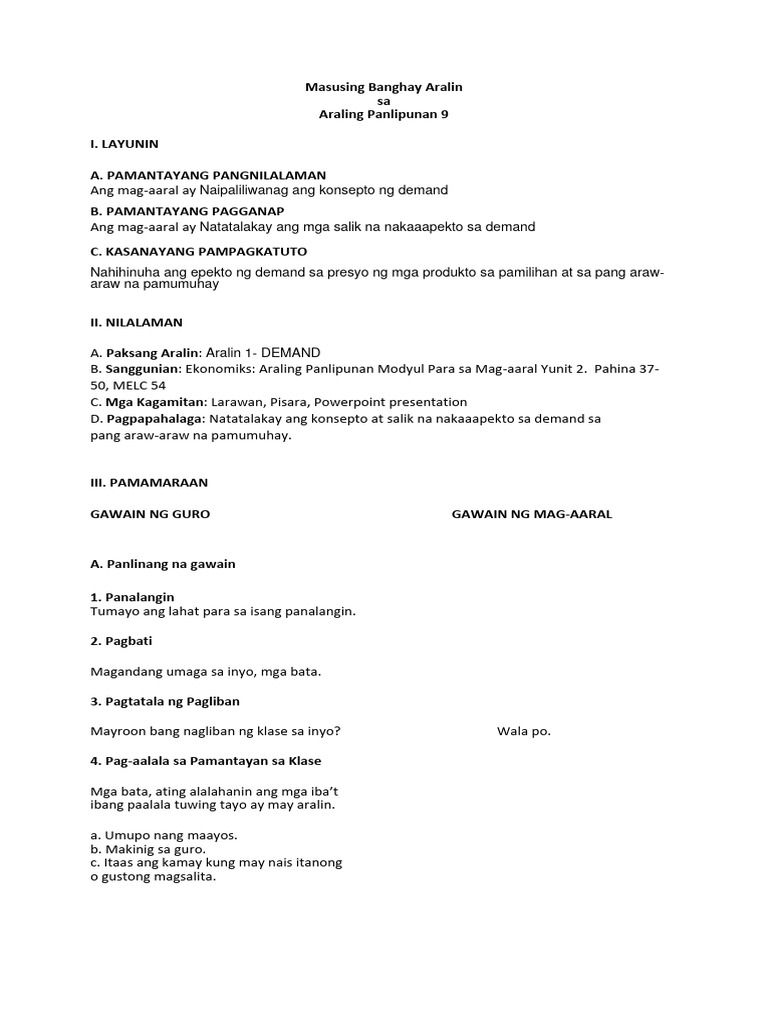 Demand Masusing-Banghay-Aralin-Sa-Araling-Panlipunan-9 | PDF