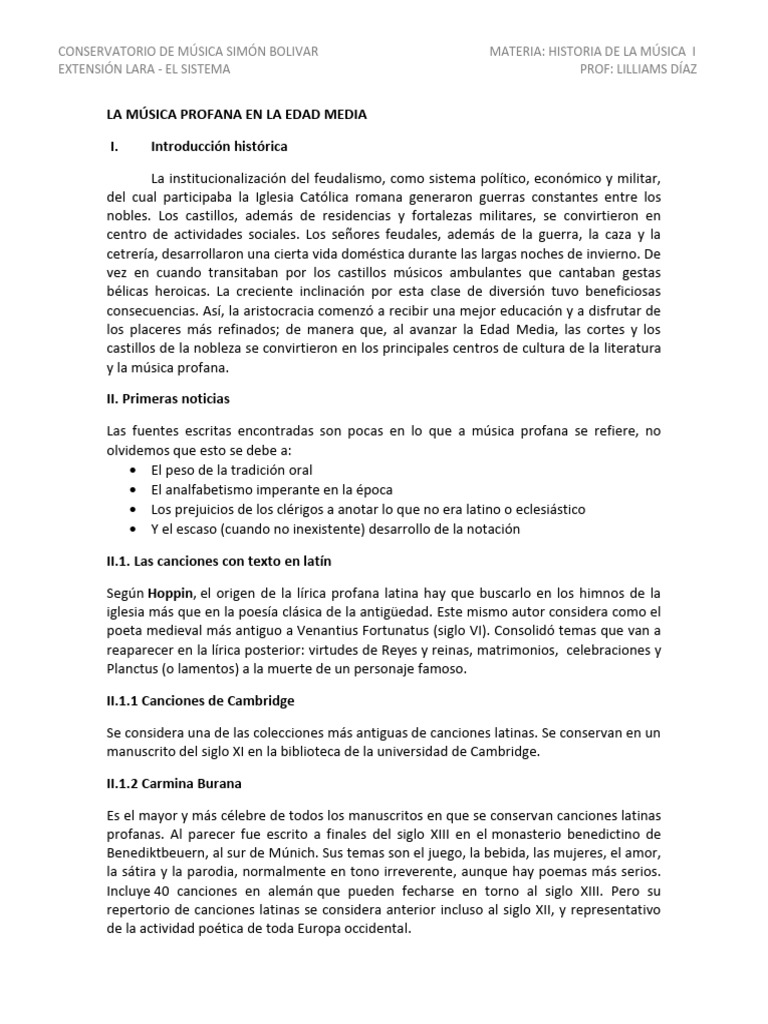 La Musica Profana en La Edad Media | PDF | Canciones | Instrumentos musicales