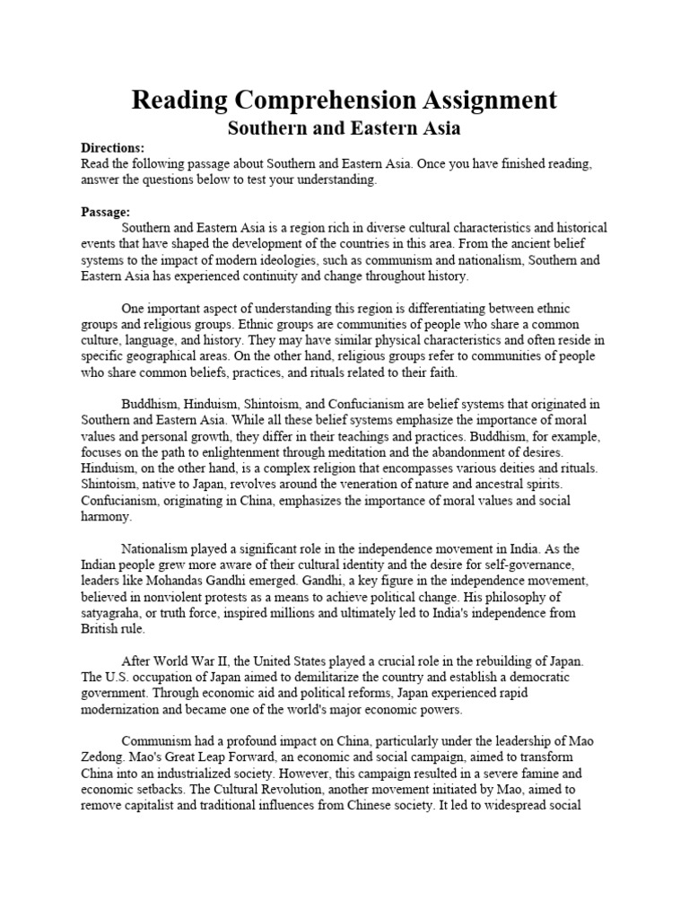 Reading Comprehension Assignment | PDF | Communism | Mao Zedong