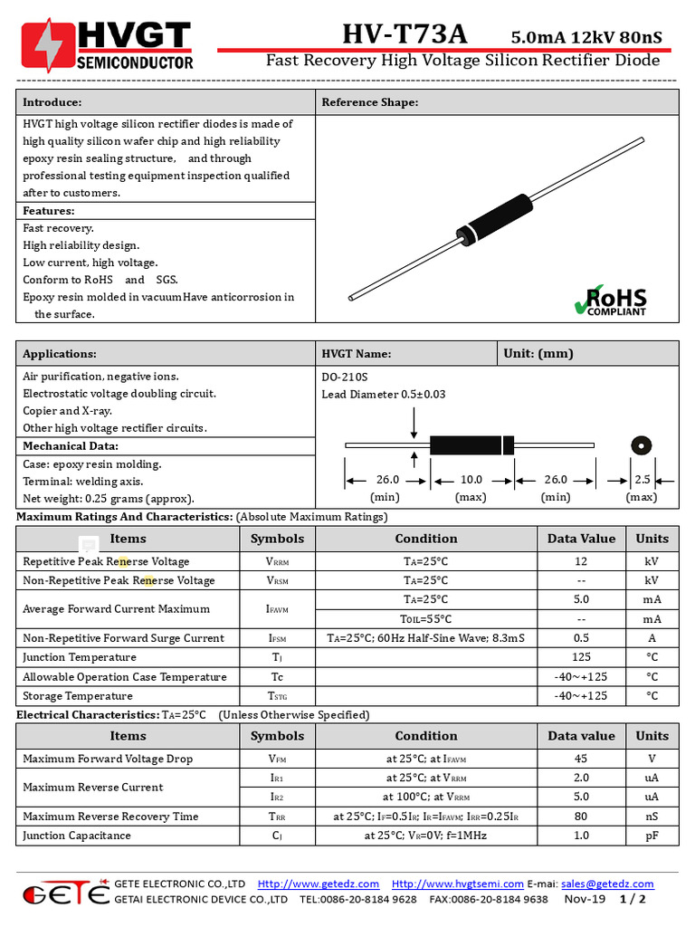 Hv-T73a-Gete Di̇ode Catalog | PDF | Diode | Rectifier