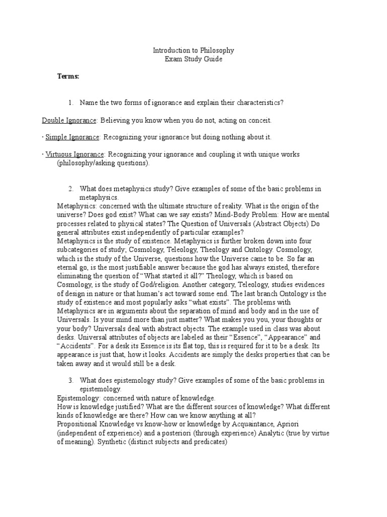 Philosophy 101 Exam Study Guide | PDF | Epistemology | Argument