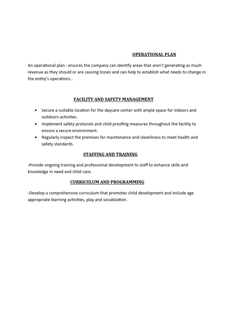 Operational Plan | PDF | Child Care | Teachers
