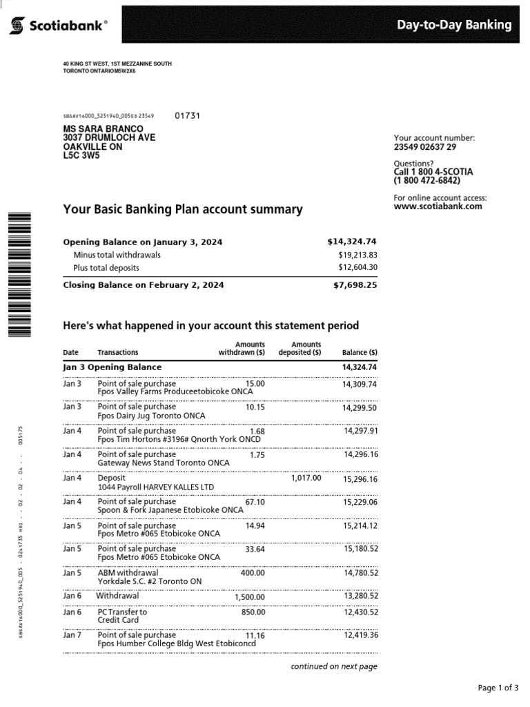 Scotiabank January 2024 E-Statement | PDF | Business | Banking Technology