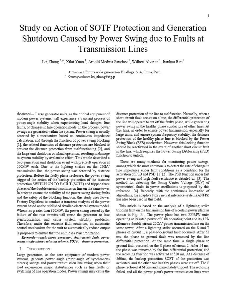 Study On Action of SOTF Protection and Generation Shutdown Caused by ...