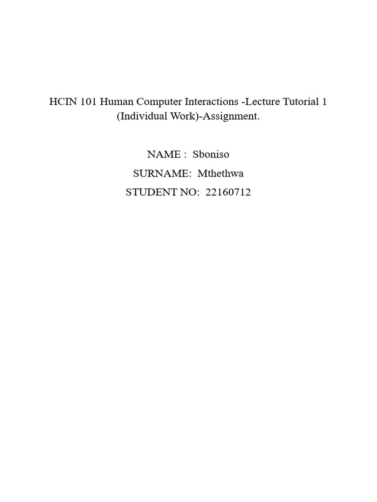 HCIN 101 Human Computer Interactions - Lecture Tutorial 1 (Individual ...