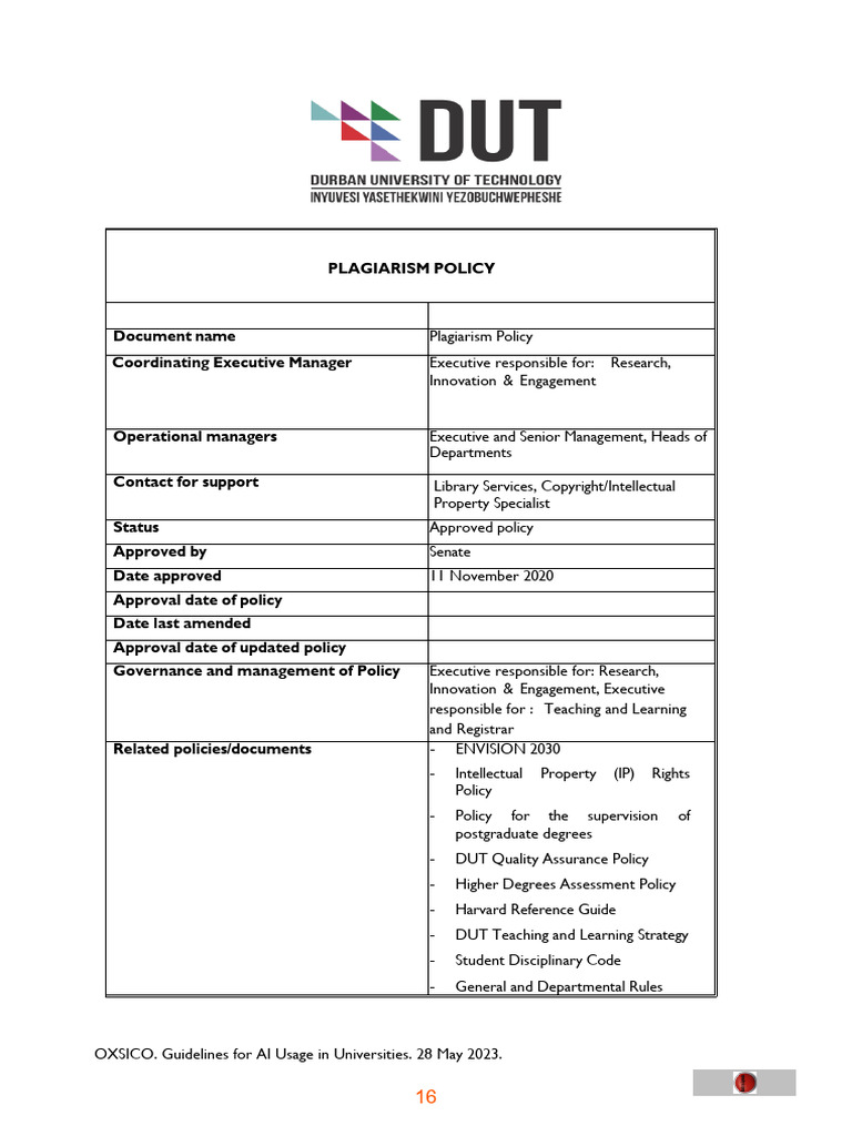 Plagiarism Policy | PDF | Plagiarism | Artificial Intelligence