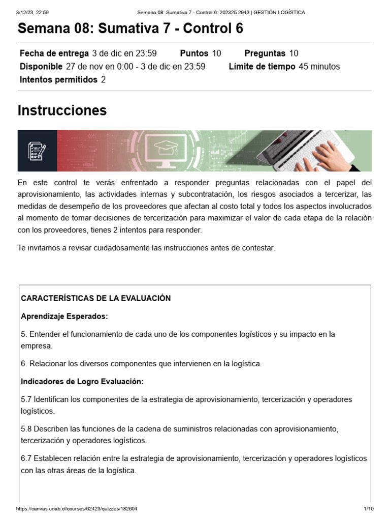 Semana 08 Sumativa 7 Control 6 202325.2943 GESTI N LOG STICA PDF | PDF | Logística | Cadena de ...