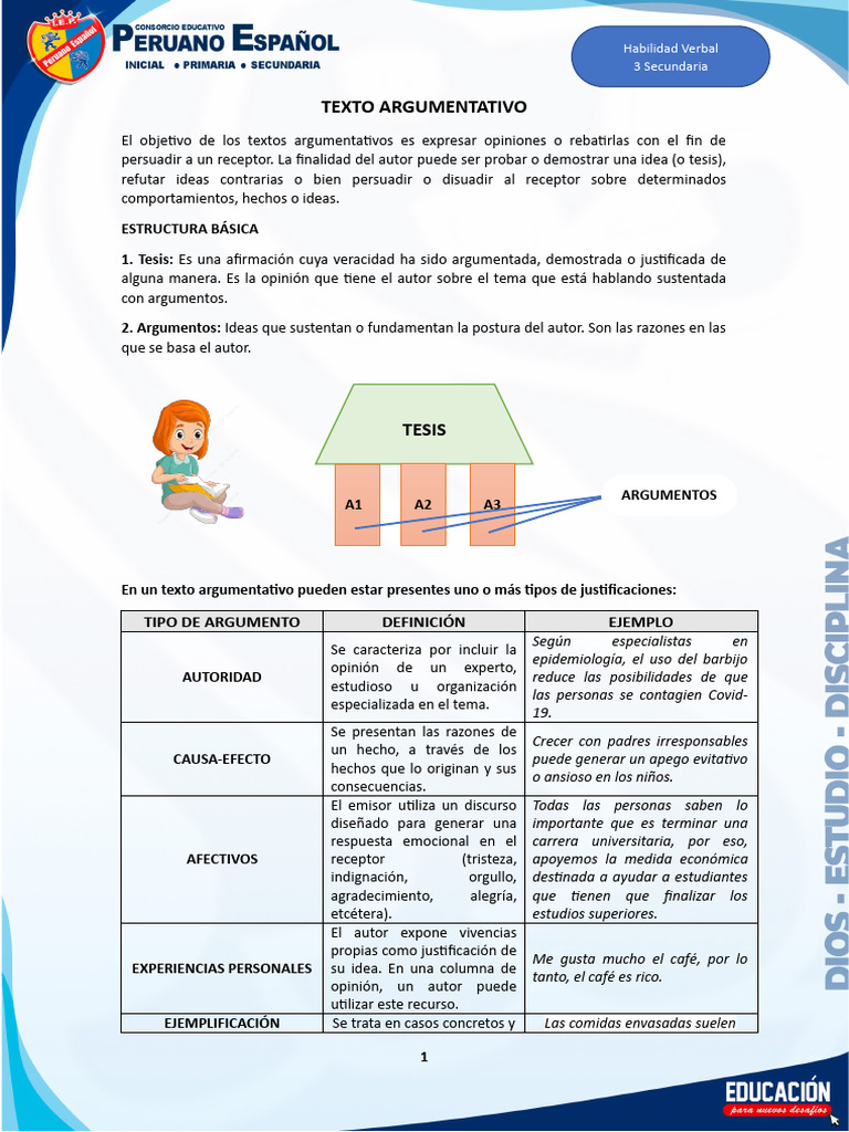 Ficha Texto Argumentativo 3ero de Secundaria | PDF | Enseñando | Aprendizaje