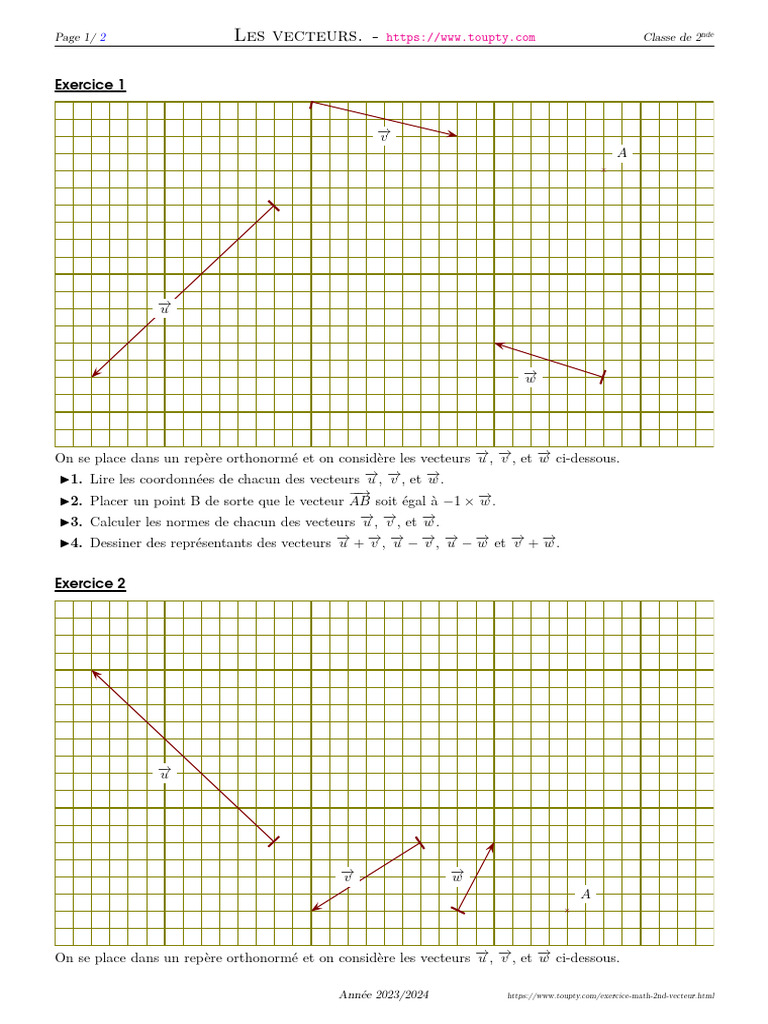 Exercices sur les vecteurs en 2nde | PDF | Algèbre linéaire | Algèbre