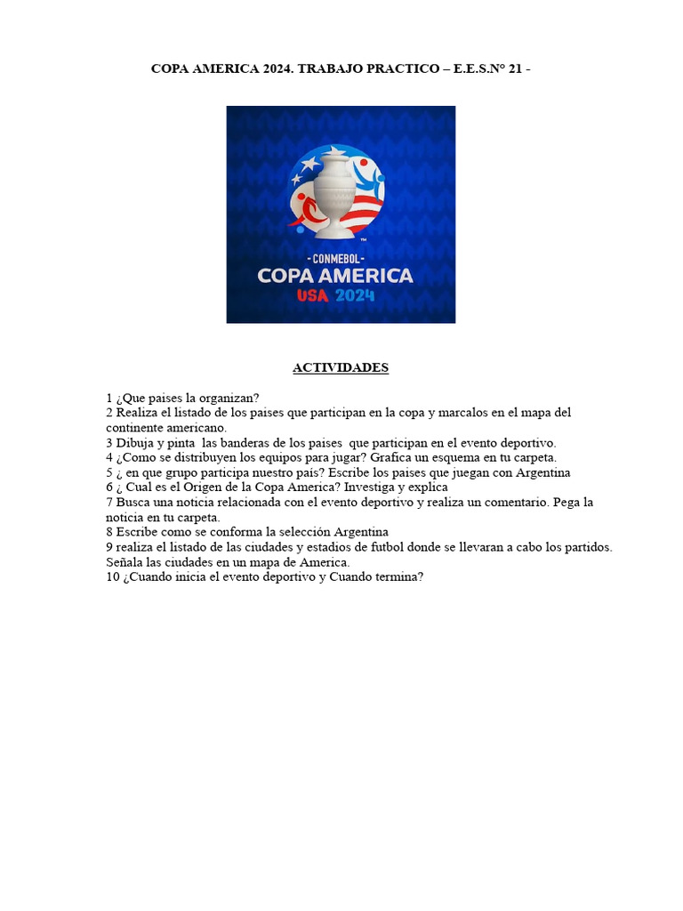 Actividades sobre la Copa América 2024 | PDF