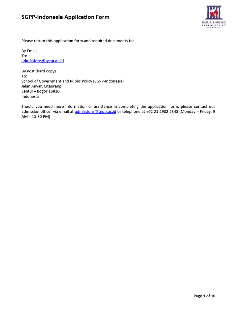 SGPP Indonesia Application Form | PDF | Career & Growth | Finance ...