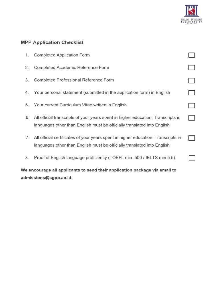 SGPP Application Checklist | PDF