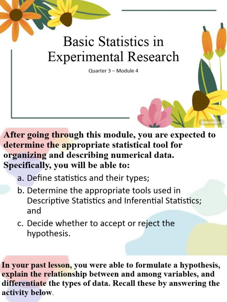 Q3 W4 Basic Statistics in Experimental Research | PDF | Statistics | Categorical Variable