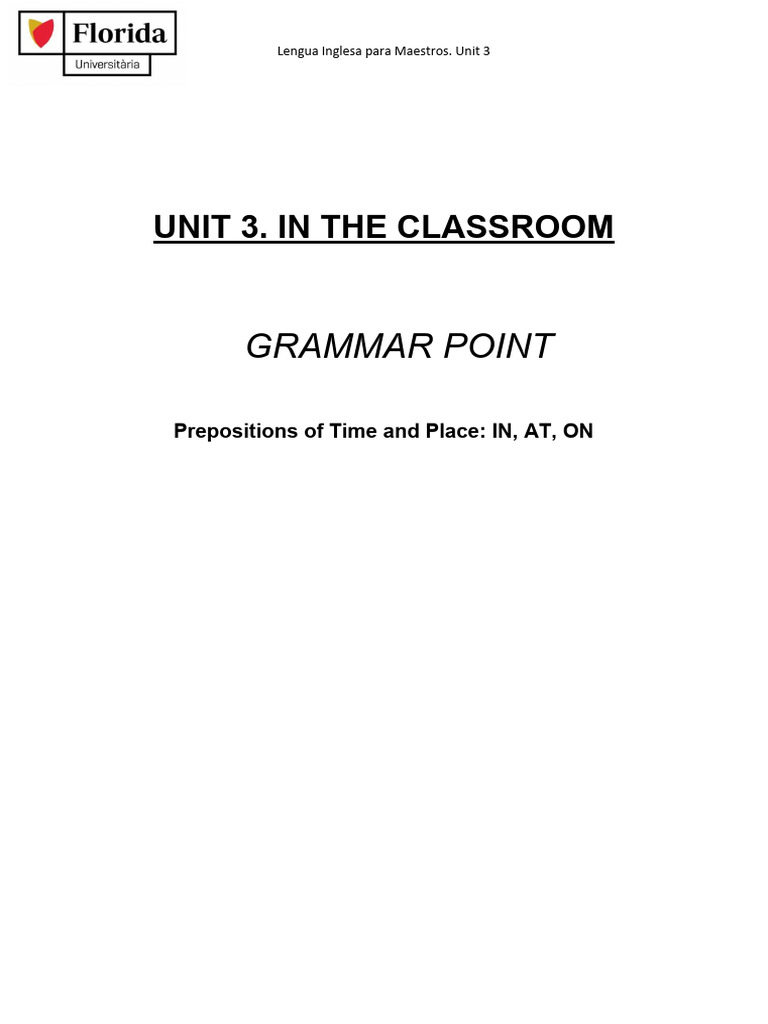 Unit 3. GRAMMAR. Prepositions | PDF