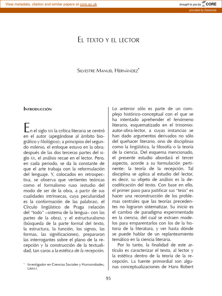 Texto y El Lector | PDF | Experiencia | Autor