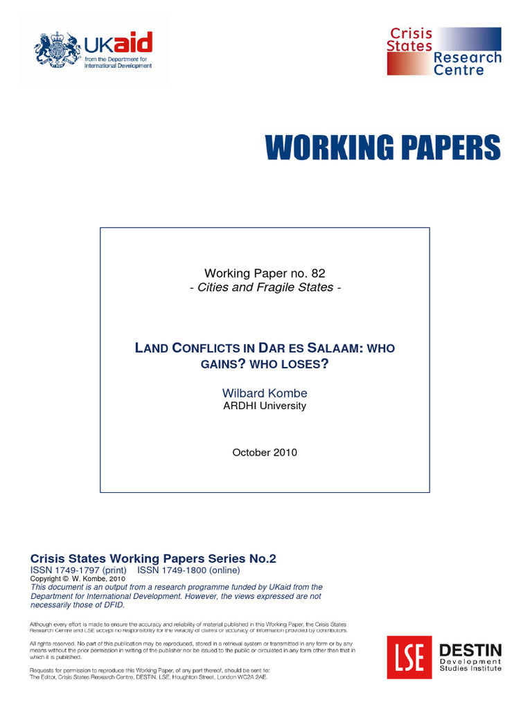 Wp82.2 Land Conflicts in Dar Es Salaam | PDF | Eminent Domain | Economies