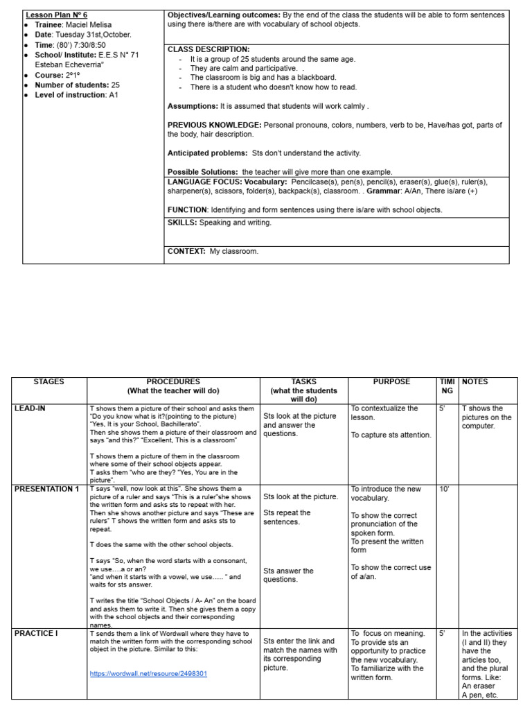 CLASS 6. MELISA - School Objects-There Is-Are (-) | PDF | Linguistics ...
