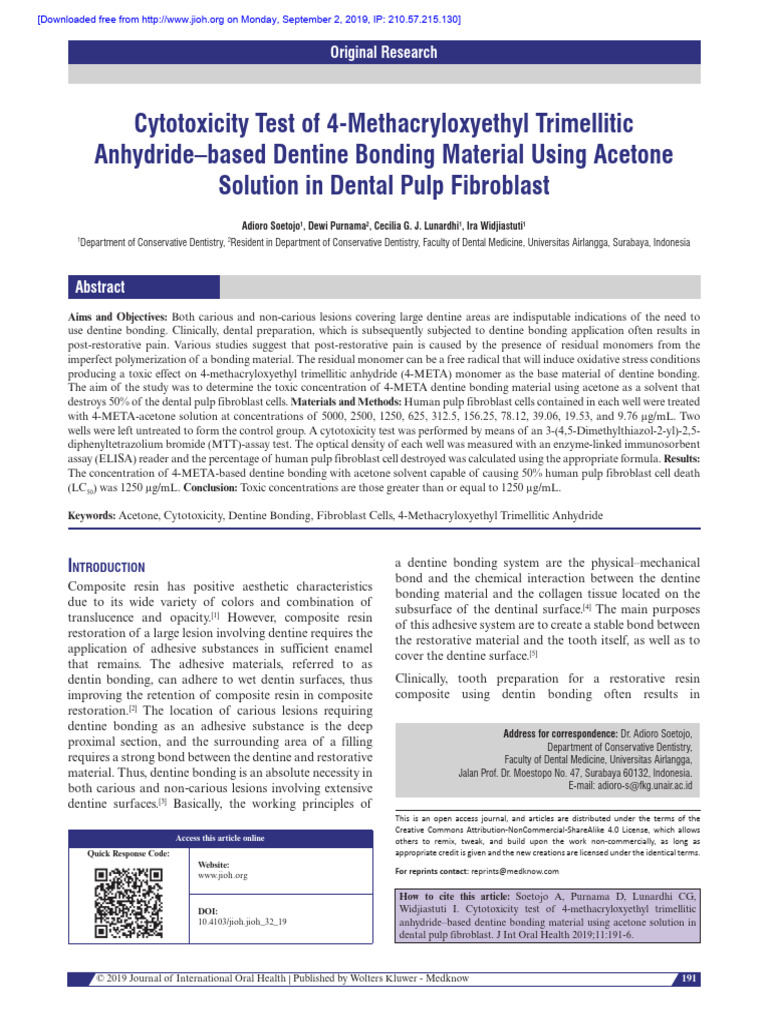 Cytotoxicity Test of 4-Methacryloxyethyl Trimellitic | PDF | Adenosine ...