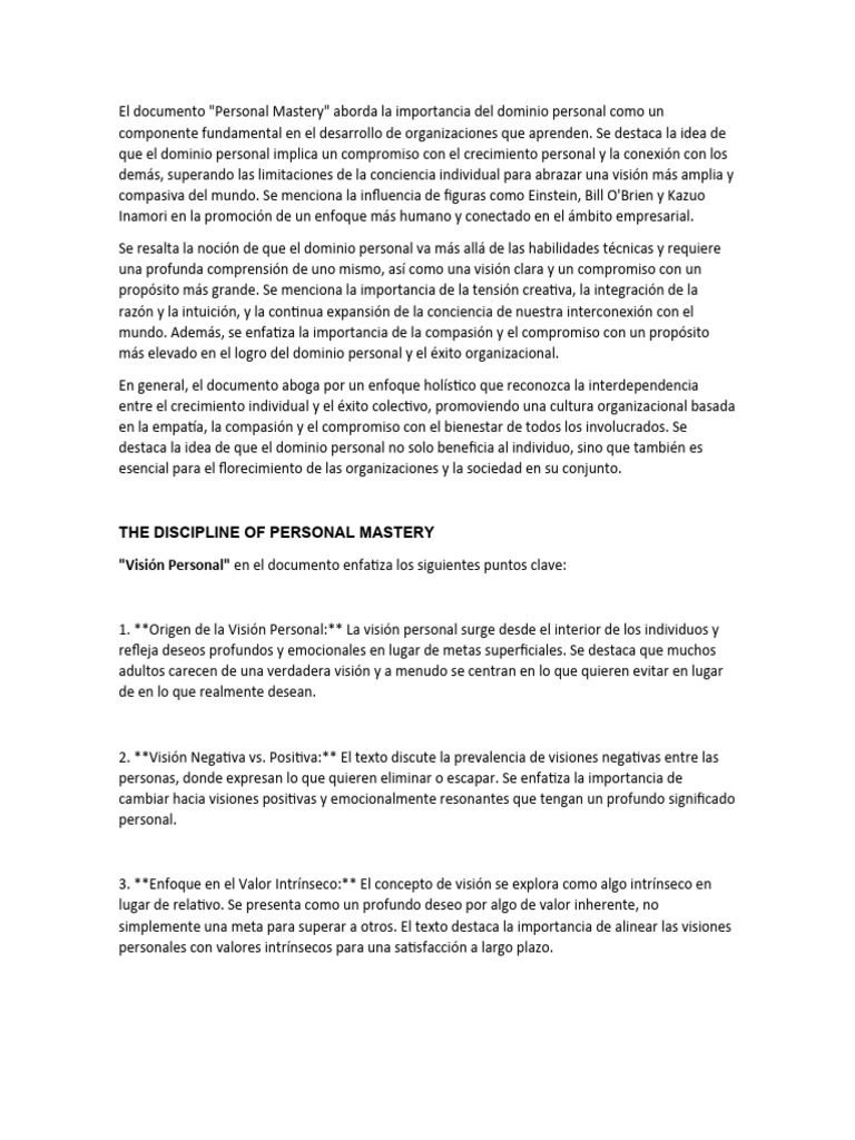 Dominio Personal y Crecimiento Organizacional | PDF | Desarrollo ...