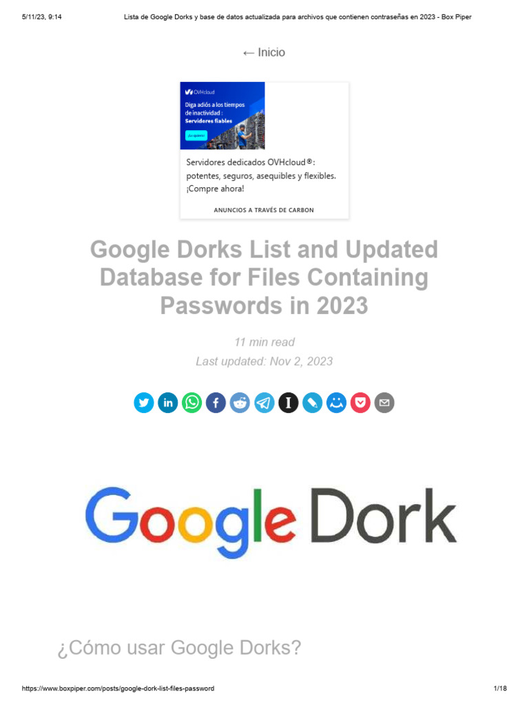 Lista de Google Dorks y Base de Datos Actualizada para Archivos Que Contienen Contraseñas en ...