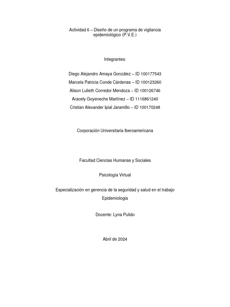 Act.6 Epidemilogia | PDF | Seguridad y salud ocupacional | Business